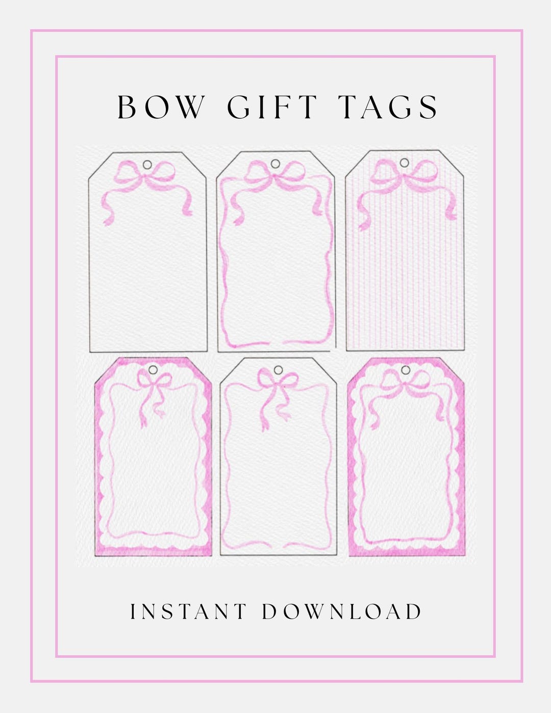 Bow Gift Tag | DOWNLOAD & PRINTABLE | Pink Watercolor | Bow Coquette ...