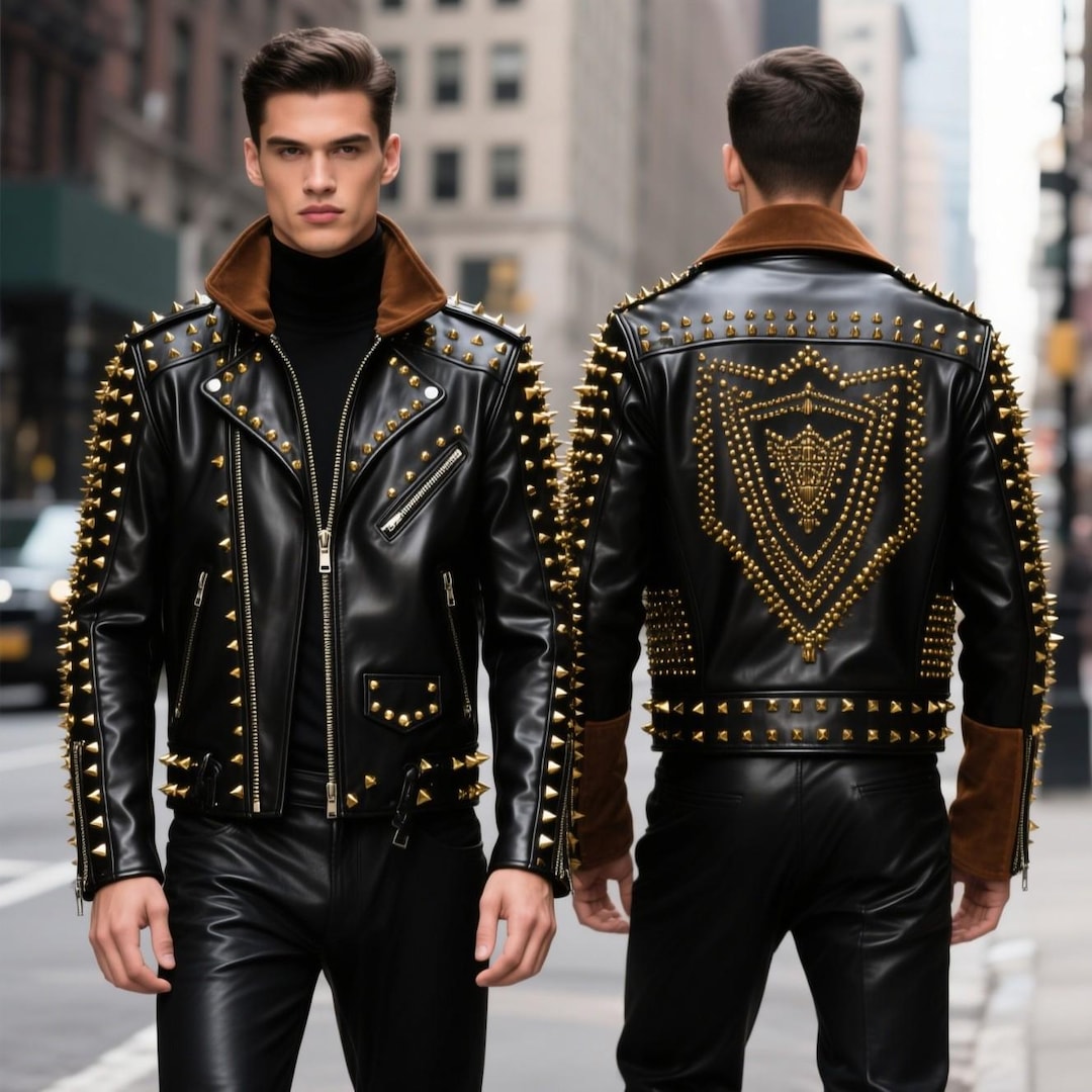 Handmade Studded Leather Biker Jacket: Custom Spiked Moto, Punk Rock - Etsy