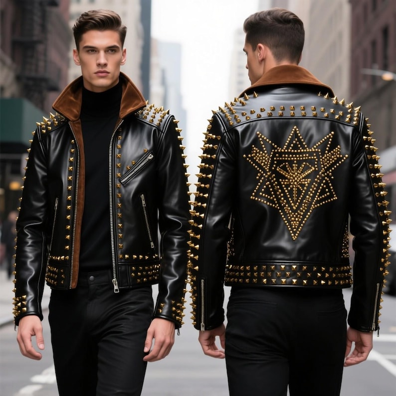 Handmade Studded Leather Biker Jacket: Custom Spiked Moto, Punk Rock - Etsy