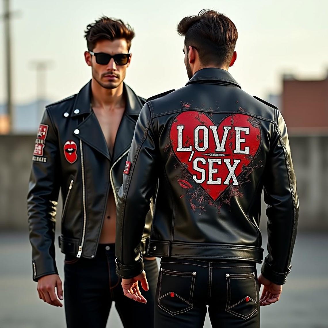 Handmade Leather Biker Jacket: Bold Heart Print, Rock Punk Style - Etsy