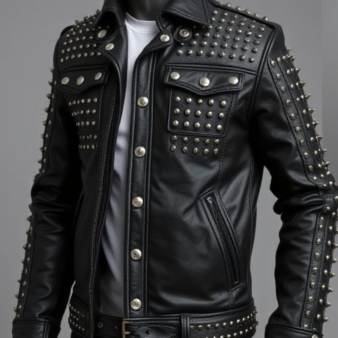 Handmade Studded Leather Biker Jacket - Punk Rock Style - Custom Spikes ...