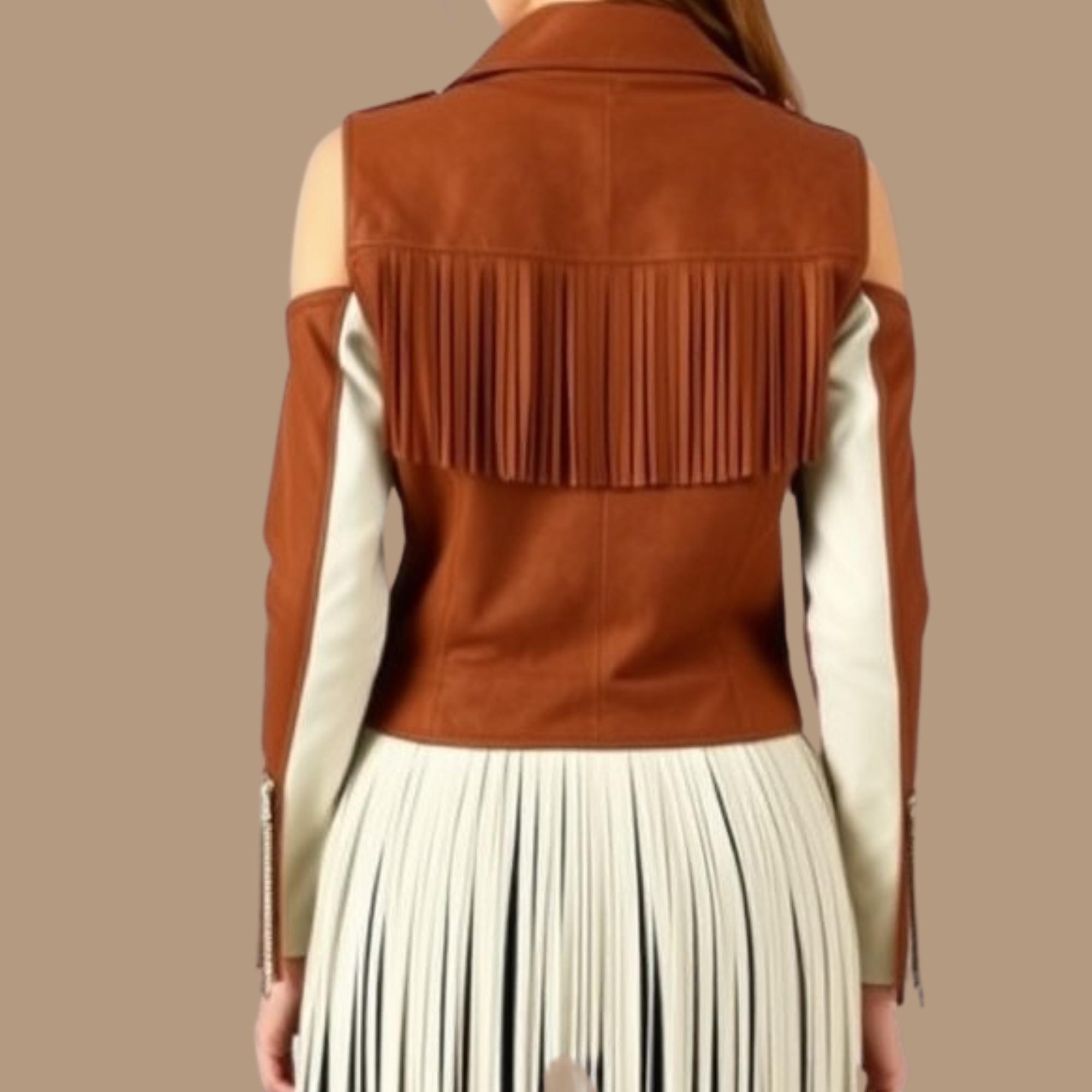 Handmade Suede Fringe Moto Jacket: Western Cold Shoulder Style - Etsy