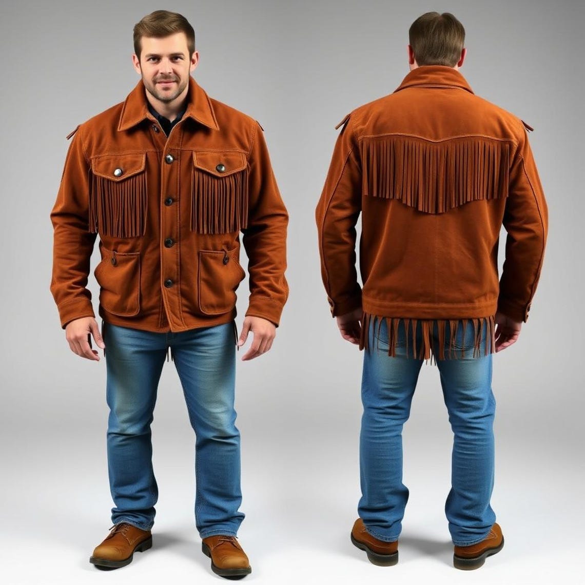 Handmade Suede Leather Fringe Western Jacket: Men's Cowboy Rodeo Coat ...