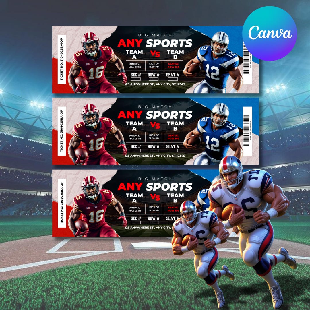 Editable Football Ticket, Football Game Ticket Gift, Football Birthday ...