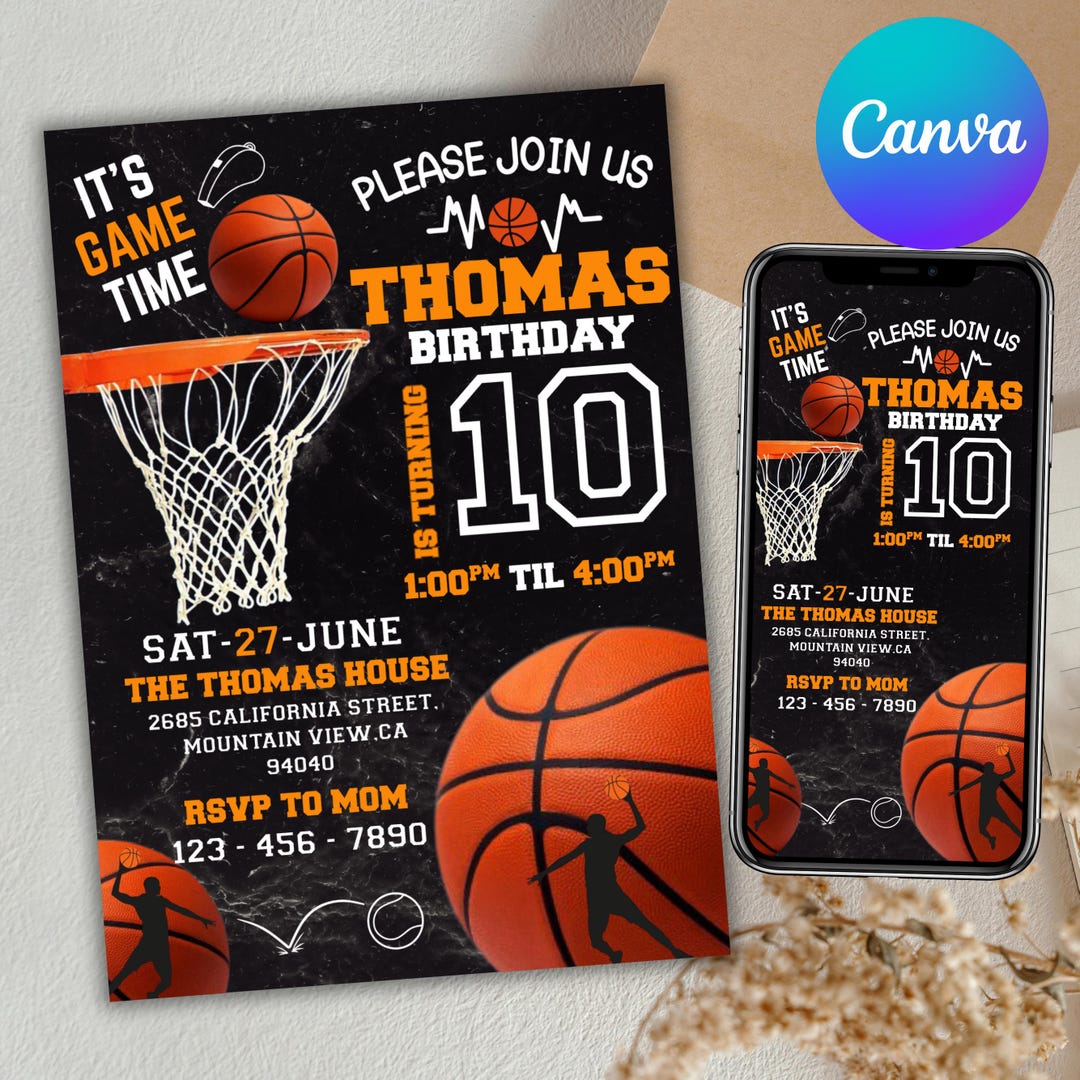 Basketball Birthday Invitation, Sports Invitation, Girls Boys Birthday ...