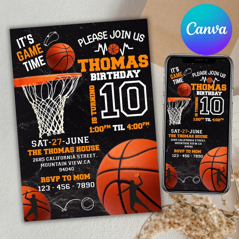 Basketball Birthday Invitation, Sports Invitation, Girls Boys Birthday ...