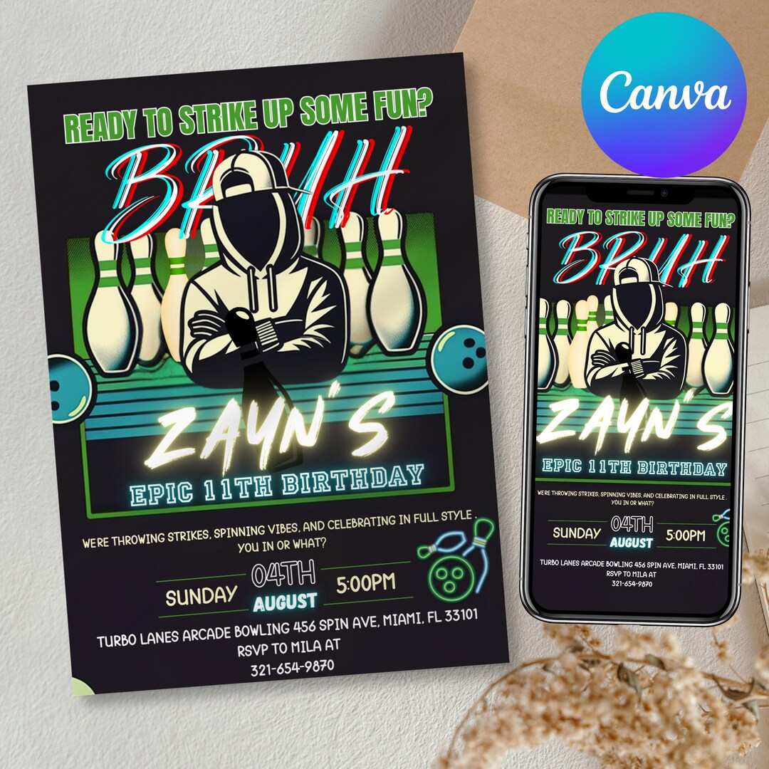 Bowling Birthday Party Invitation, Birthday Invitation, Party ...