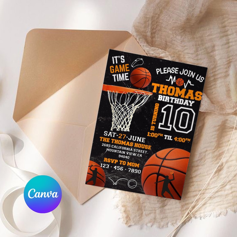 Basketball Birthday Invitation, Sports Invitation, Girls Boys Birthday ...
