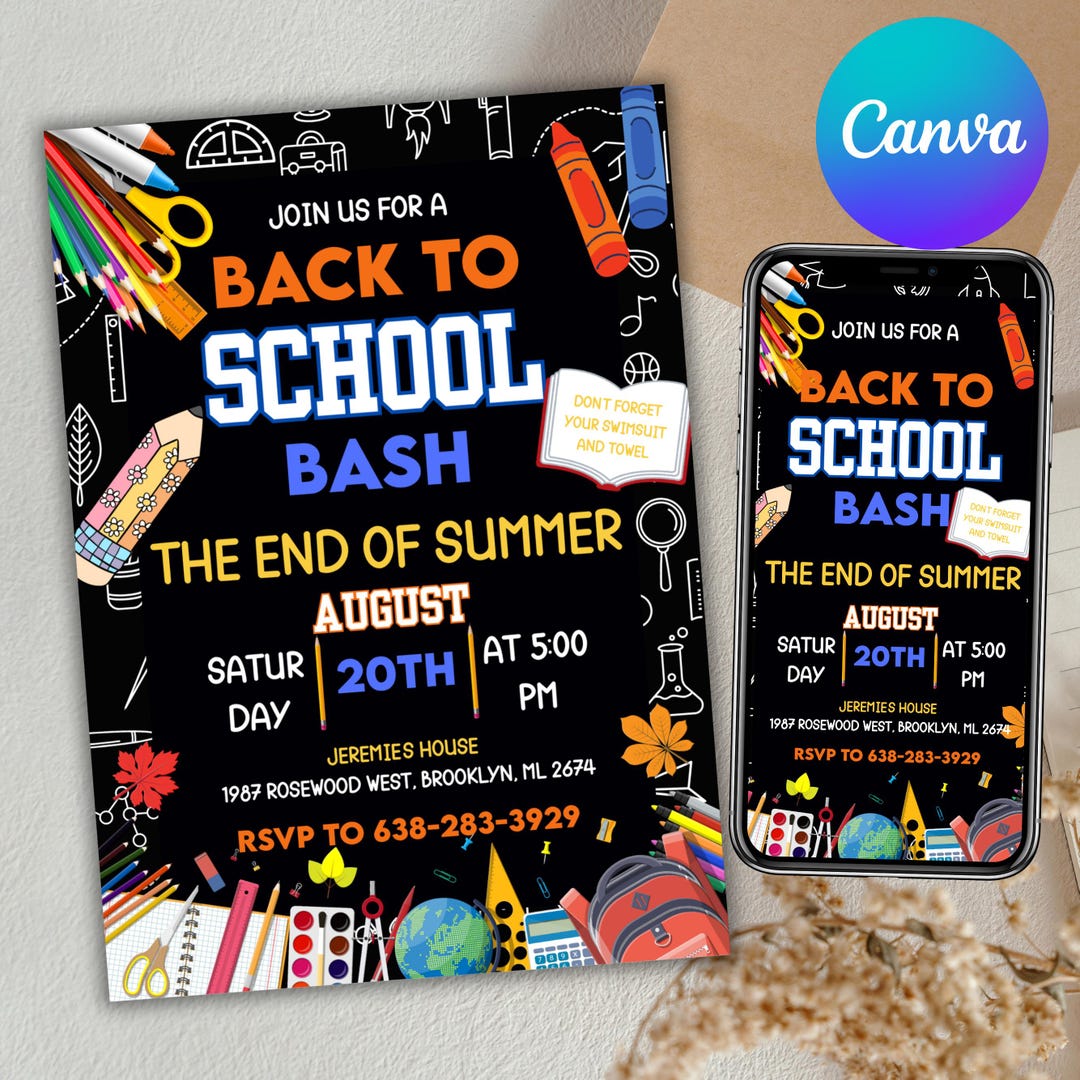 Back to School Bash Party Invitation, Back to School Party Invite ...