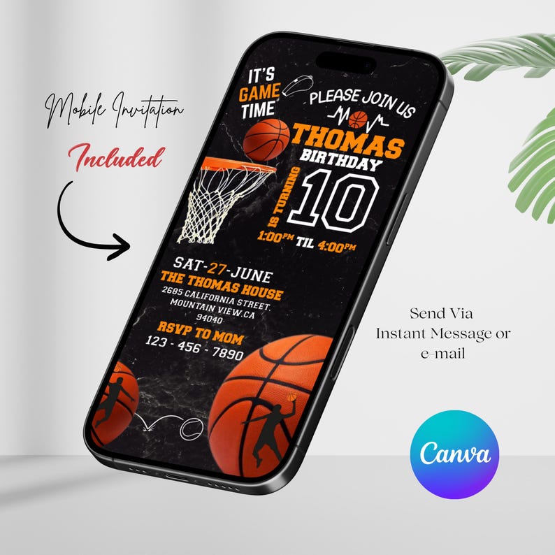 Basketball Birthday Invitation, Sports Invitation, Girls Boys Birthday ...