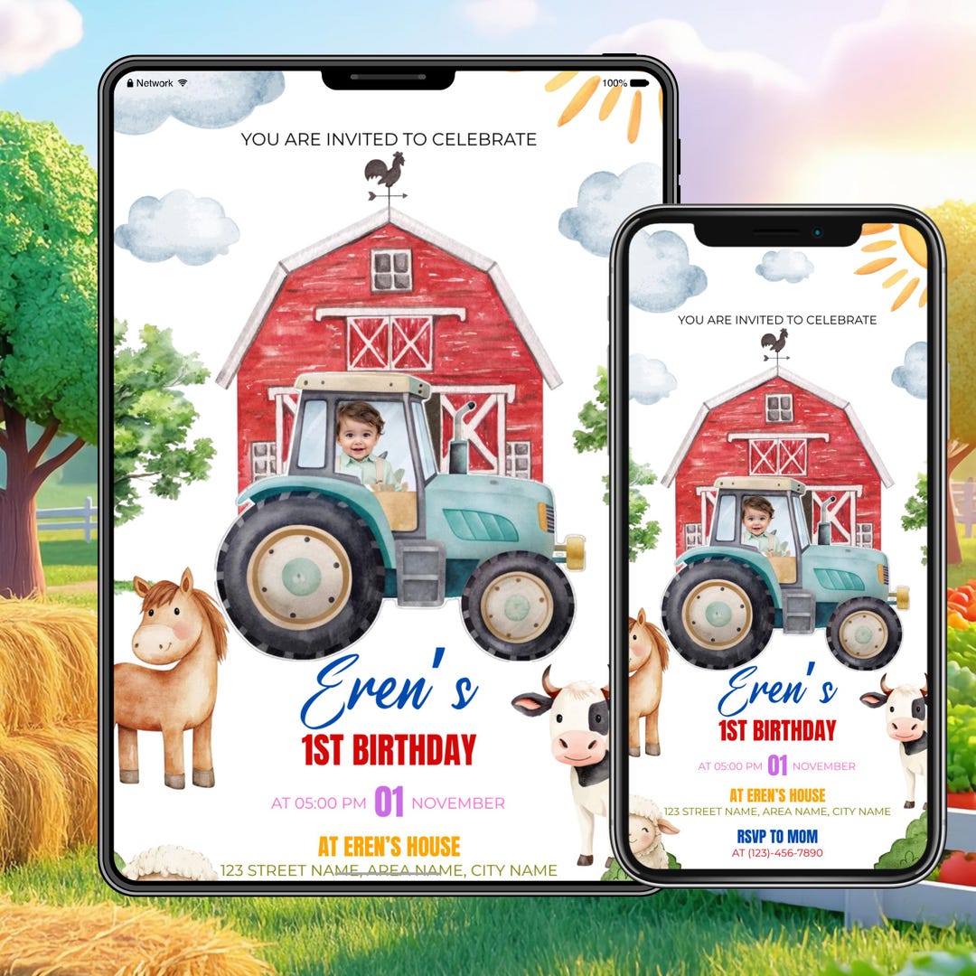Editable Barnyard Fun 1st Birthday Animated Invitation, Farm Animals ...