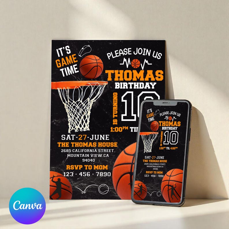 Basketball Birthday Invitation, Sports Invitation, Girls Boys Birthday ...