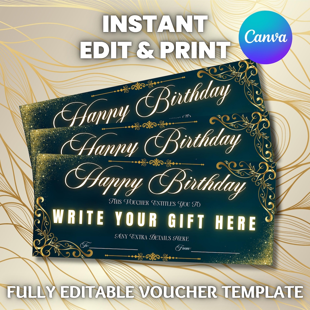 Editable Birthday Gift Card Template: Custom Voucher (canva Editable ...