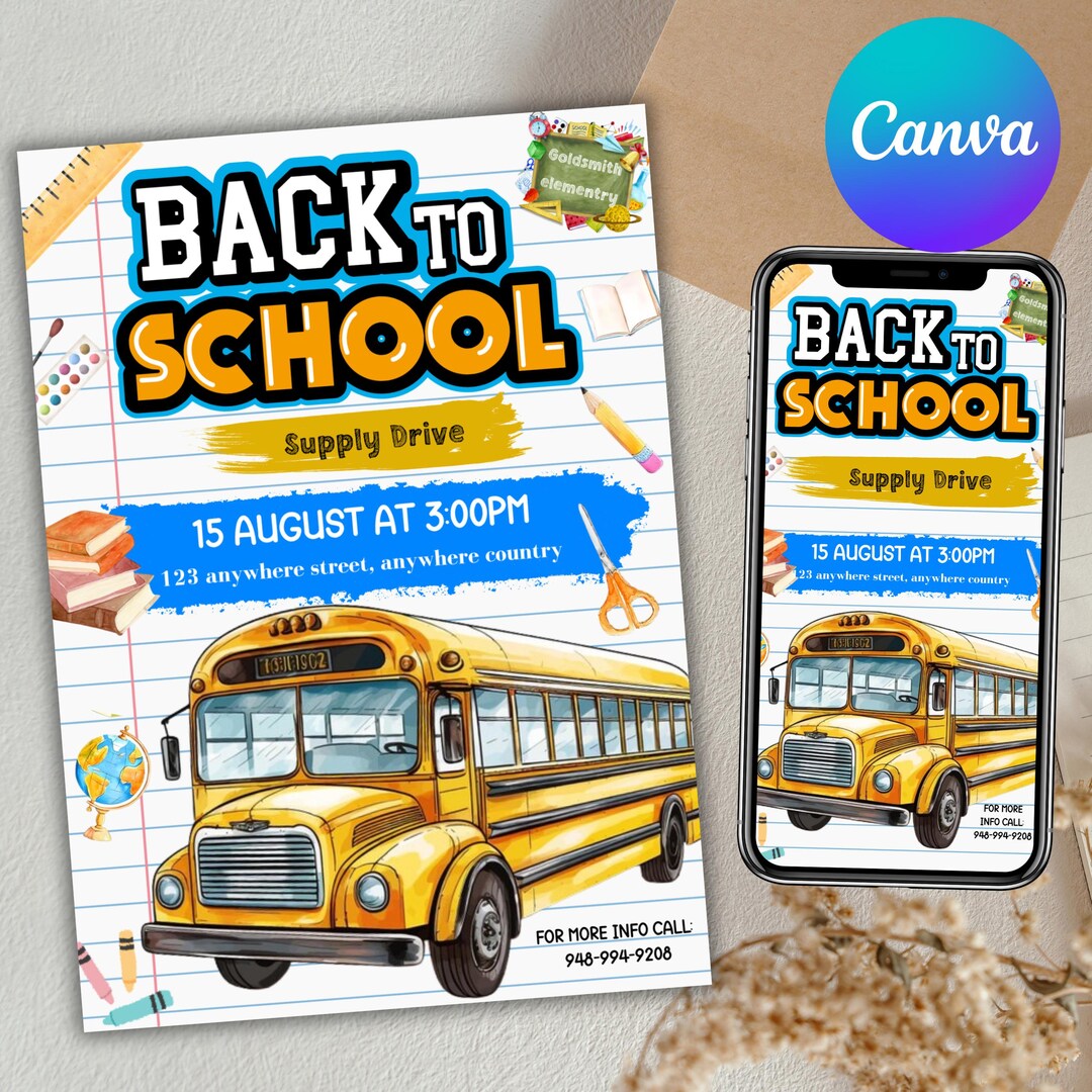 Back to School Bash Party Invitation, Back to School Party Invite Flyer ...