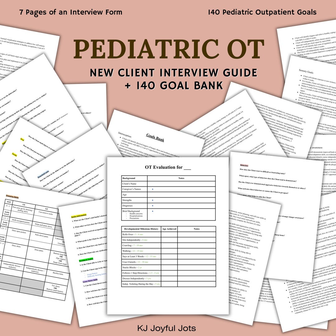Pediatric OT Client Intake (digital Download) 140 Goal Ideas, Interview ...