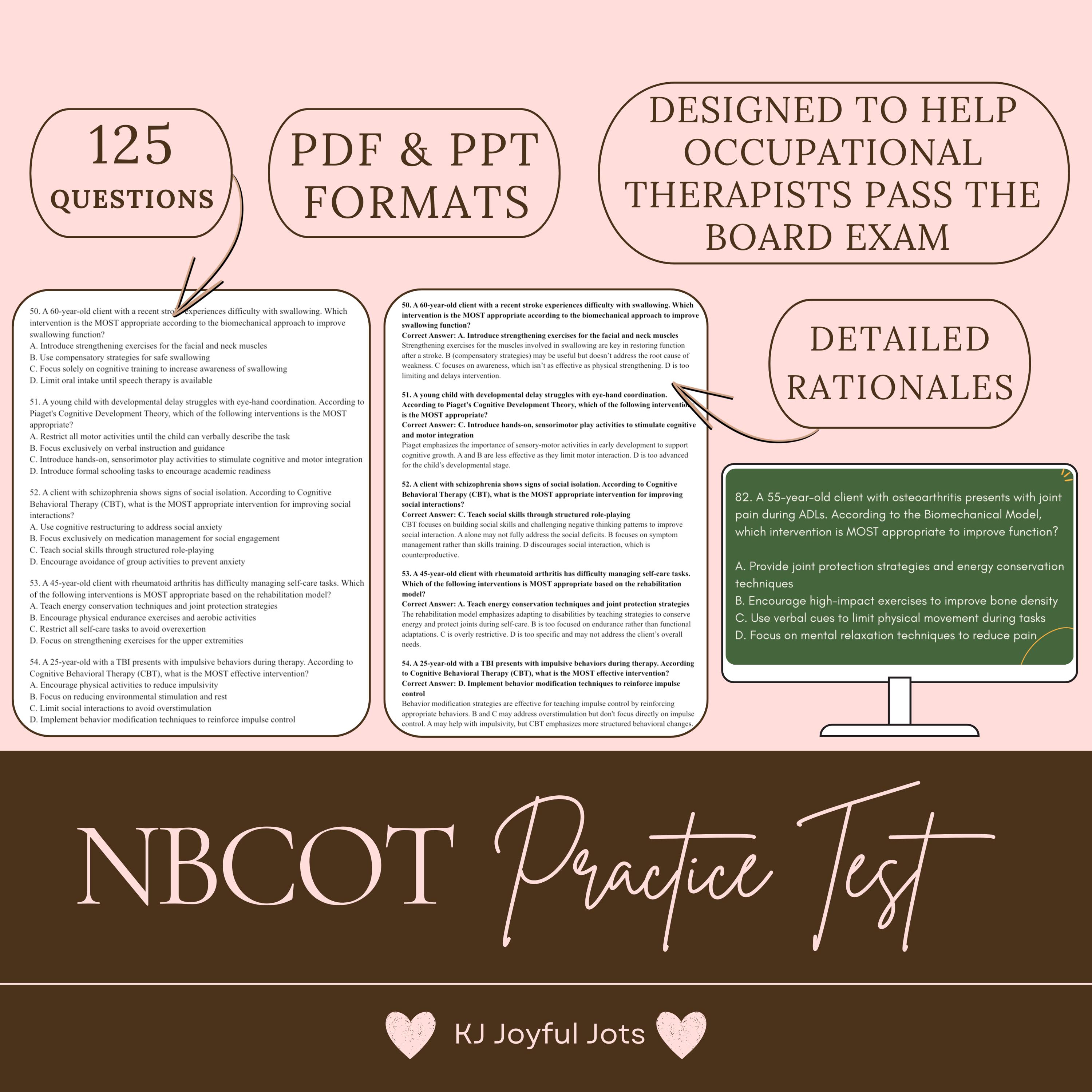 NBCOT Practice Test: 125 Questions With Detailed Rationale (pdf & Ppt ...