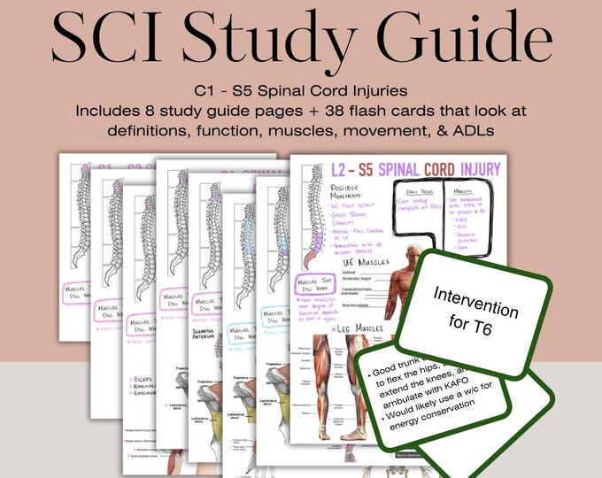 Spinal Cord Injuries (SCI) Reference Cheat Sheet (rehab/therapy Medical ...