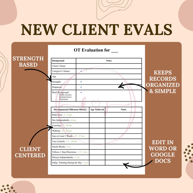 Pediatric OT Client Intake (digital Download) 140 Goal Ideas, Interview ...