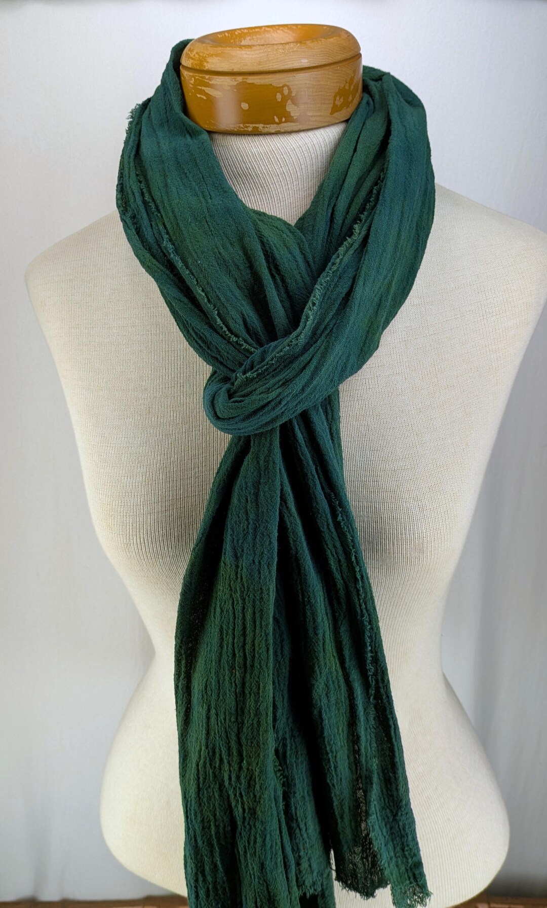Dark Green Cotton Gauze Scarf, Hand Dyed Crinkle Gauze Scarf 102 - Etsy