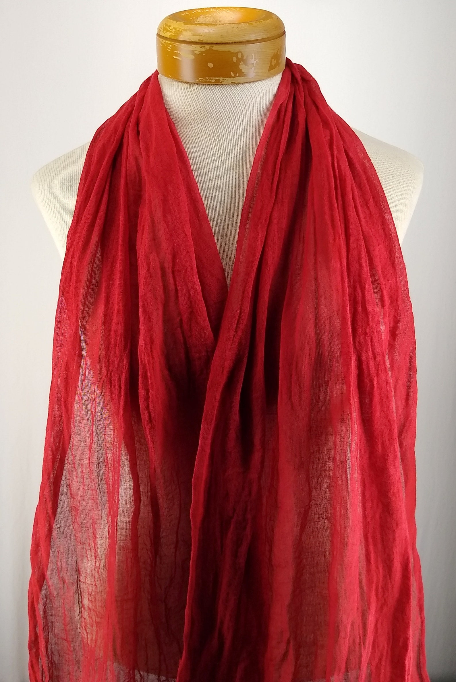Crimson Red Cotton Gauze Scarf, Sheer Red Hand Dyed Scarf 216 - Etsy