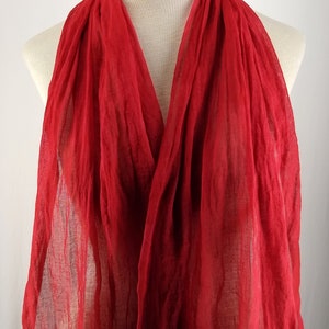 Crimson Red Cotton Gauze Scarf, Sheer Red Hand Dyed Scarf 216 - Etsy