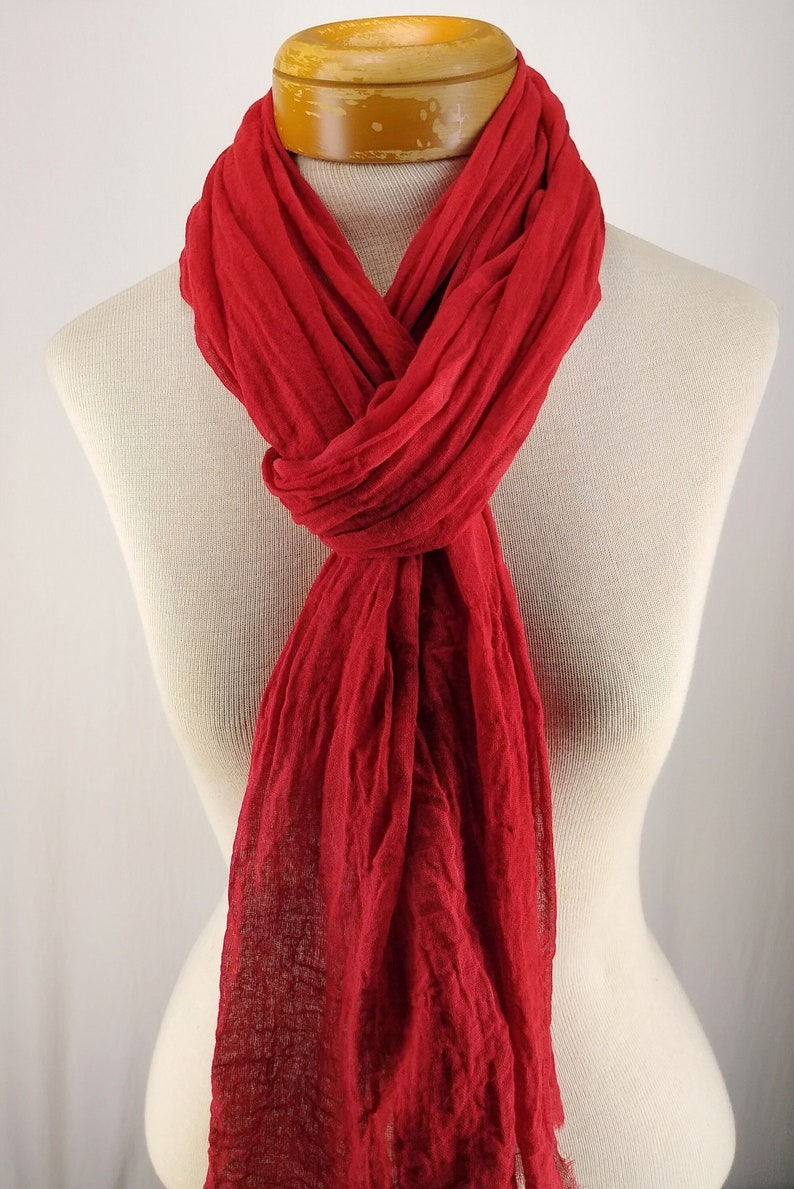 Crimson Red Cotton Gauze Scarf, Sheer Red Hand Dyed Scarf 216 - Etsy