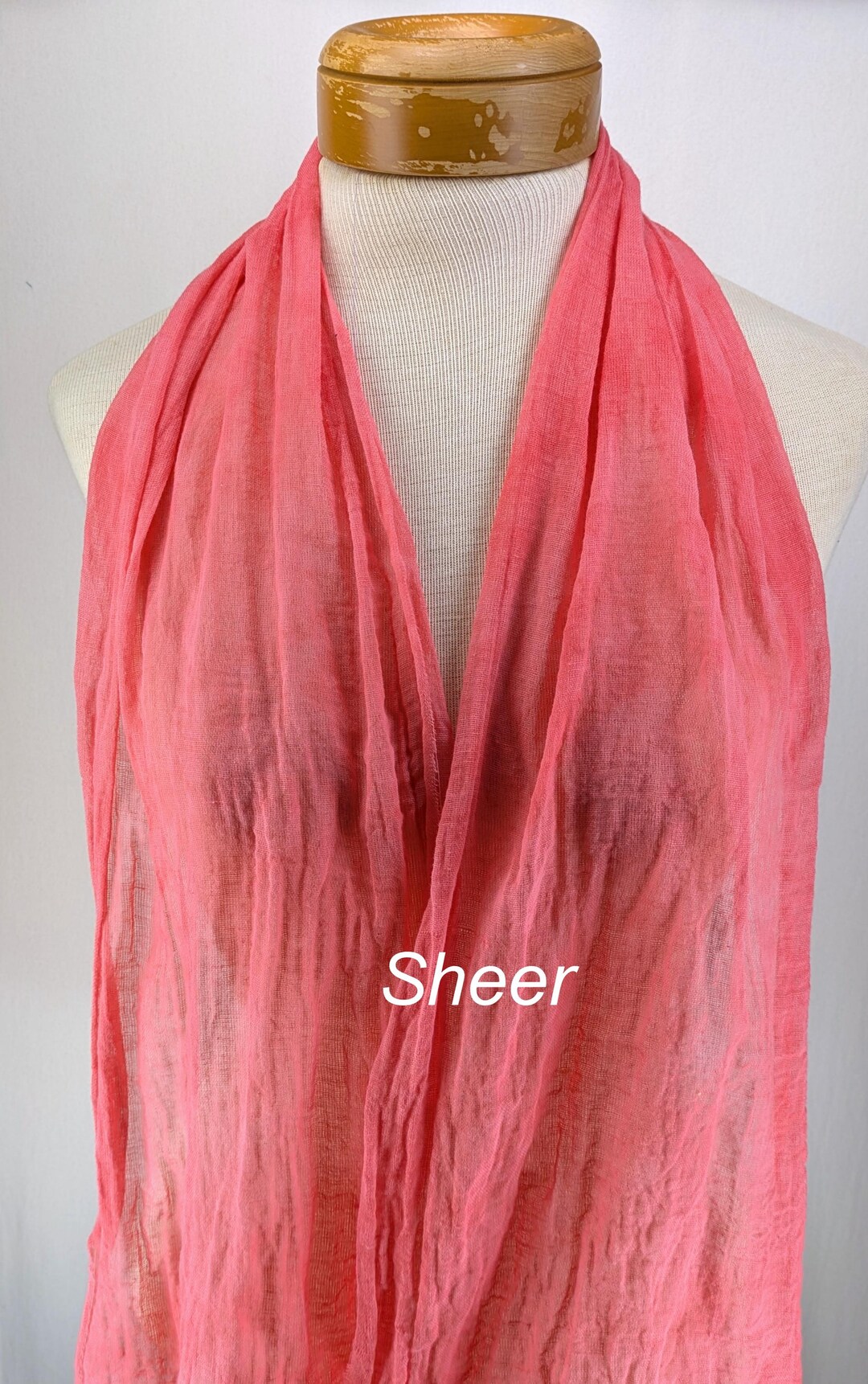 Coral 100% Cotton Shorter Gauze Scarf, Hand Dyed in Sheer and Crinkle ...