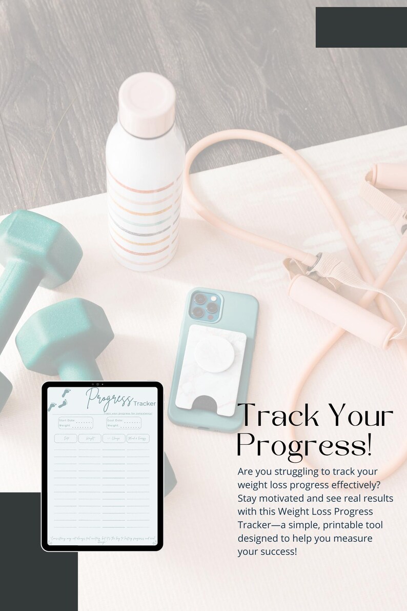 Weight Loss Progress Tracker Printable | Goal & Measurement Log ...