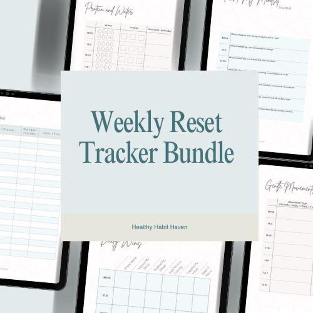 Wellness Tracker Printables – 5-page Weekly Reset Bundle for Mood ...