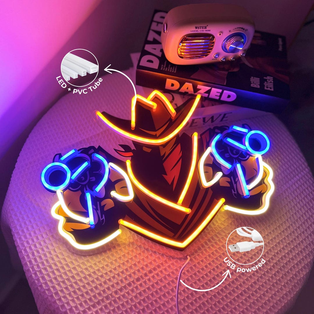 Gun Man LED Neon Sign, Cowboy LED Neon Sign – Western Gunfighter Wall ...