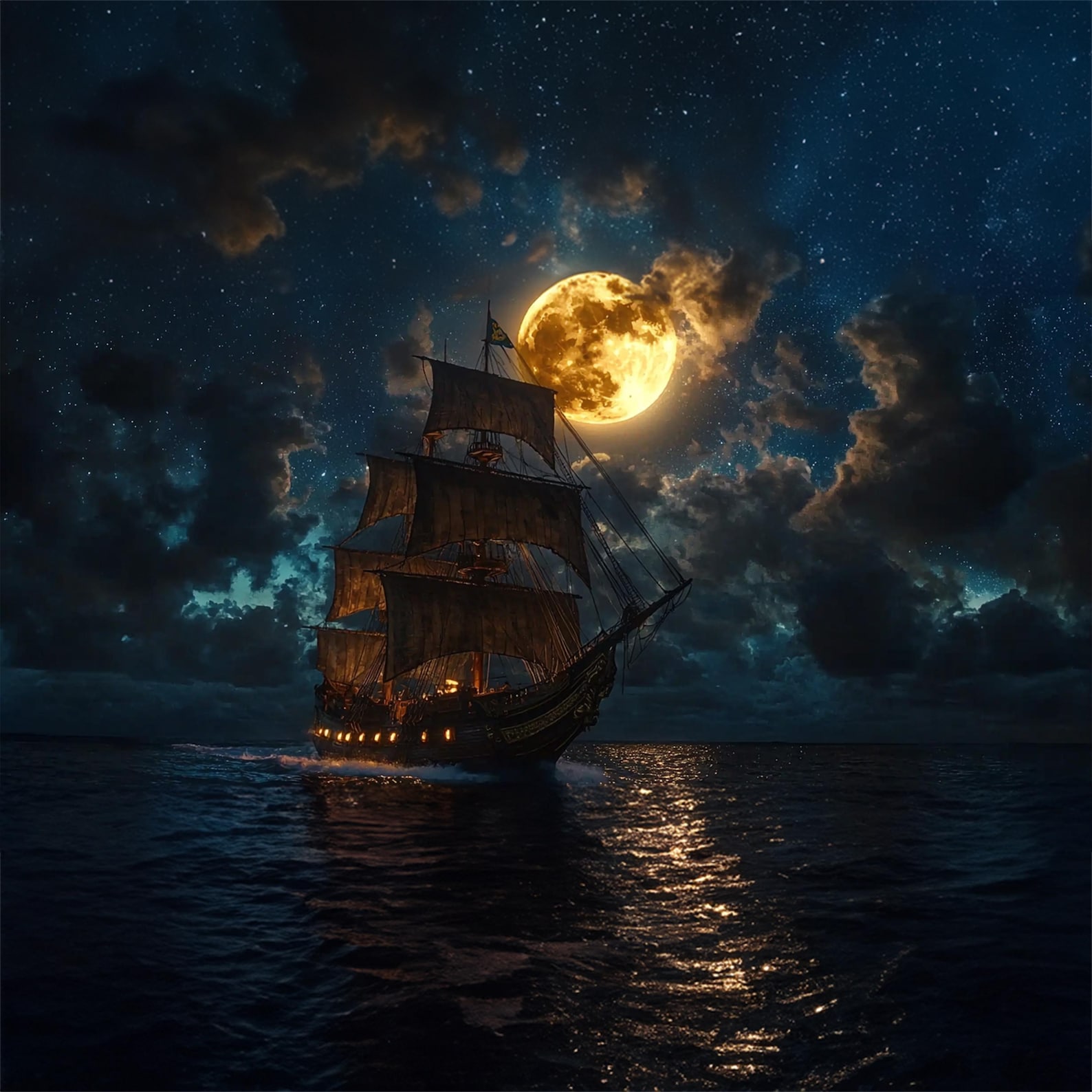 Mystical Moonlit Pirate Ship Art Print – Nautical Fantasy Wall Decor 12 ...