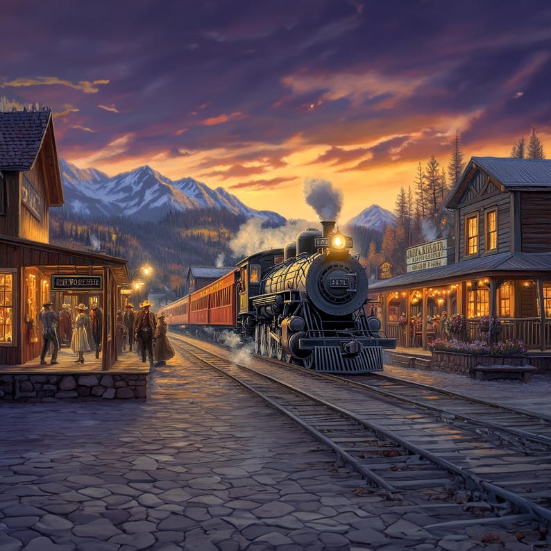 Golden Frontier Glow – Old West Train Art Print - Etsy