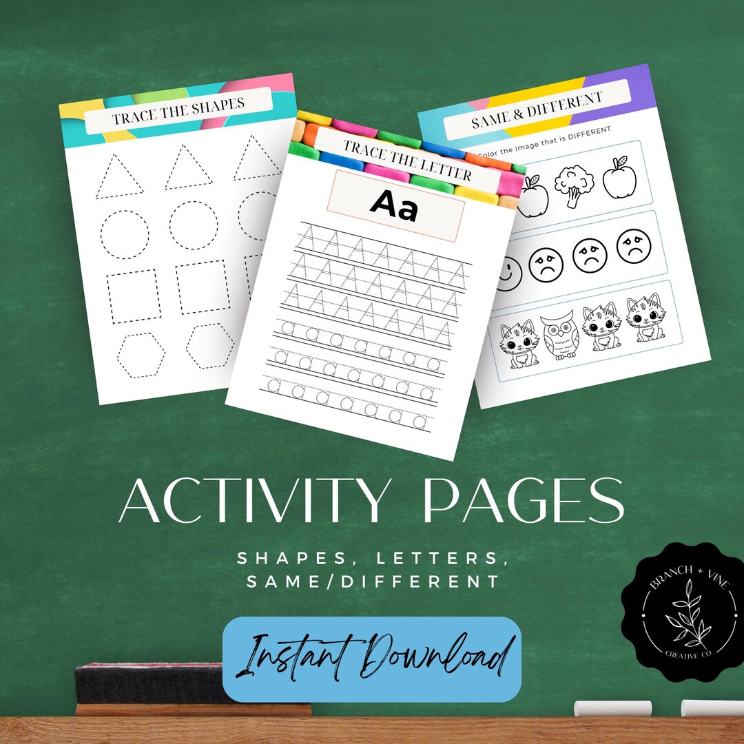 Printable Activity Pages - Shapes, Letters, Same/different - Etsy