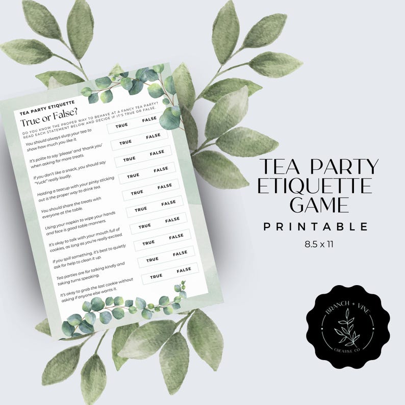 Green Tea Party Etiquette Game Printable - Etsy Australia