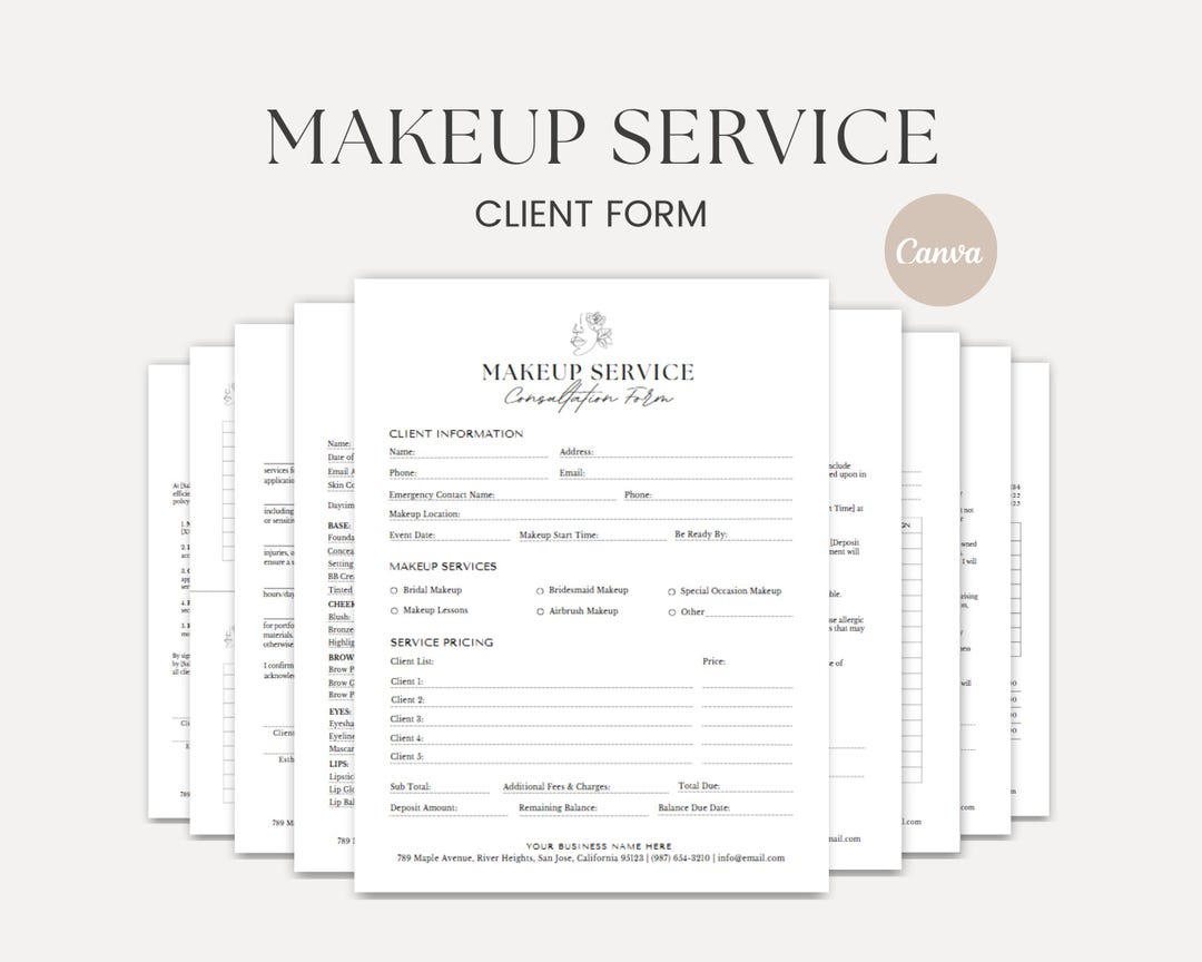 Makeup Artist Forms, Client Intake Form, Client Record Cards, Client ...