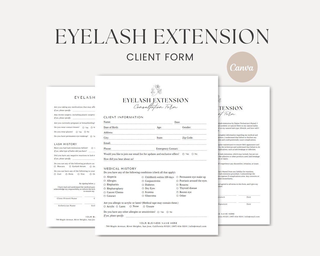 Lash Extension Forms, Lash Consultation, Eyelash Intake Form, Client ...