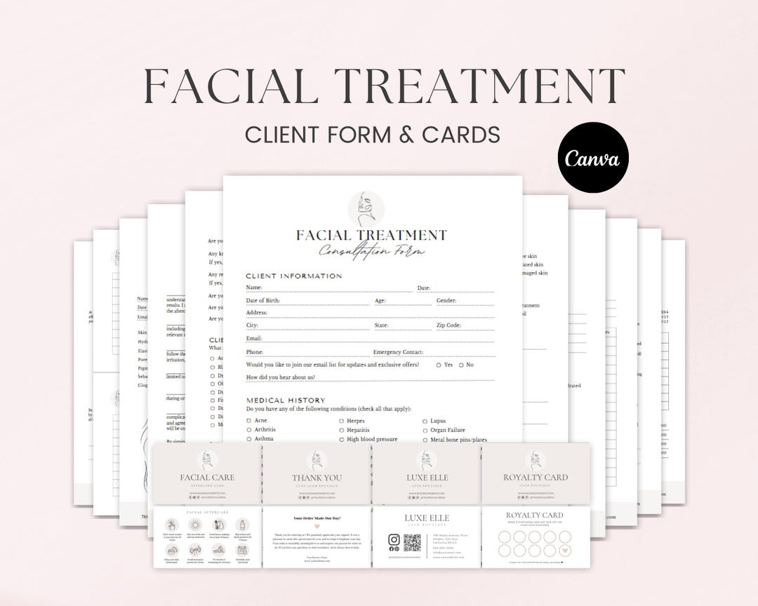 Facial Treatment Form, Facial Consultation, Facial Intake Forms ...