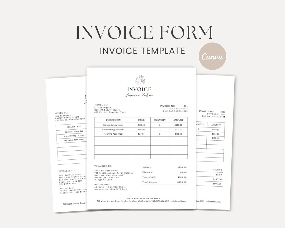 Invoice Template, Editable Invoice Form, Printable Invoice Small ...