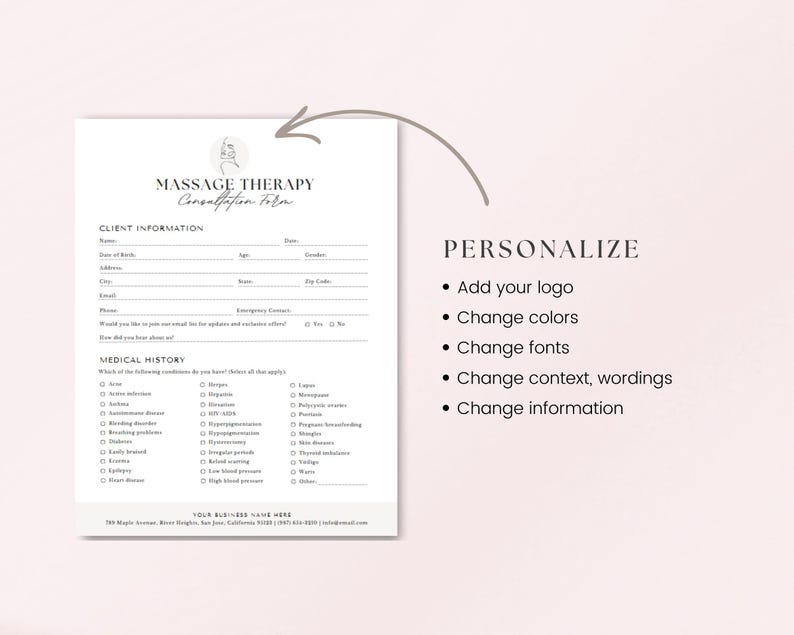Massage Intake Form, Editable Massage Therapy Form, Massage Consent Form, Massage Release Form ...