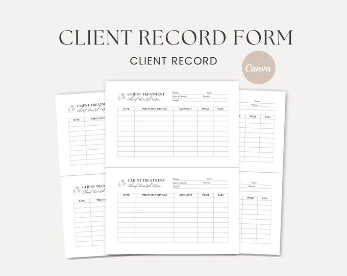 Fillable Client Record Form, 1 Page Fillable PDF, Client Intake Form ...