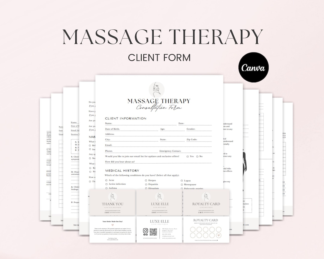 Massage Intake Form, Editable Massage Therapy Form, Massage Consent ...