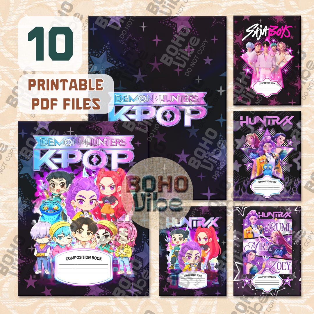 10 K-pop Demon Hunters Huntrix Composition Notebook Covers Bundle PDF ...
