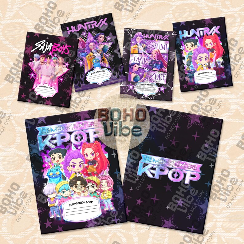 10 K-pop Demon Hunters Huntrix Composition Notebook Covers Bundle PDF ...