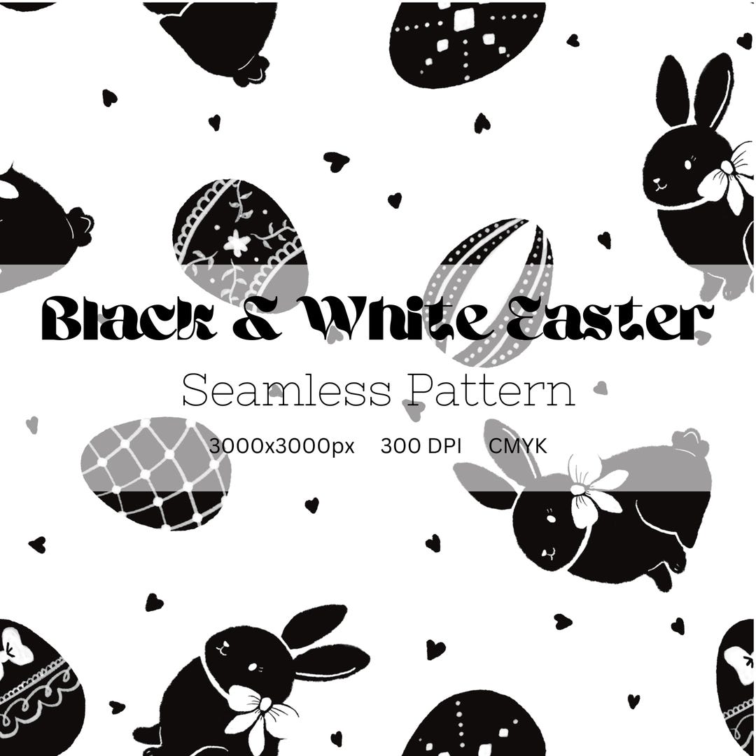 Black and White Easter Seamless Repeating Pattern, Gothic Easter Rabbit ...