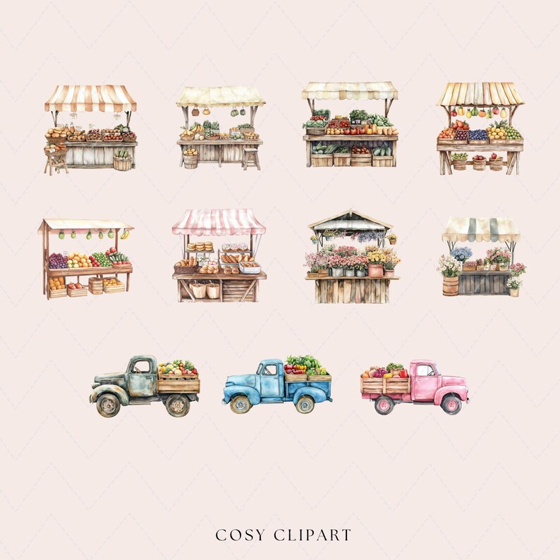 Watercolor Farmers Market Clipart Locally Grown Fruit Vegetable Clipart ...