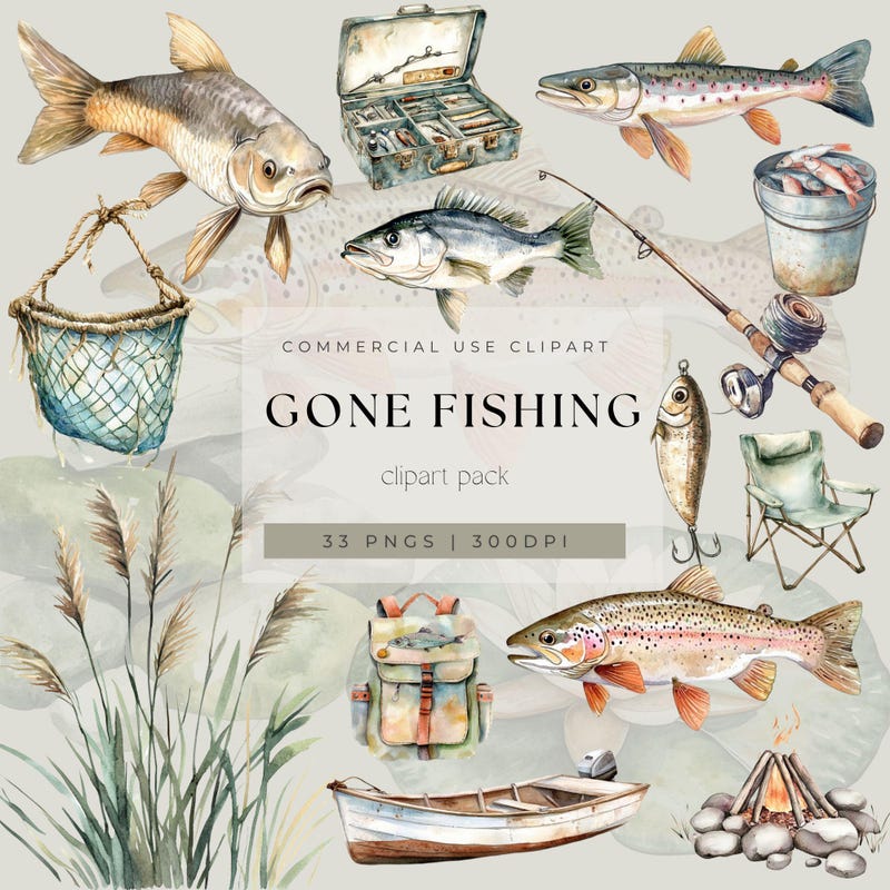 Fishing Watercolor - Etsy