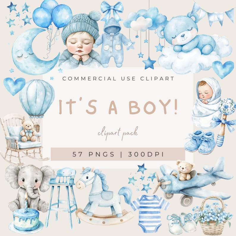 Baby Shower Clipart, Watercolor Newborn Clipart, Nursery Clipart, Baby ...