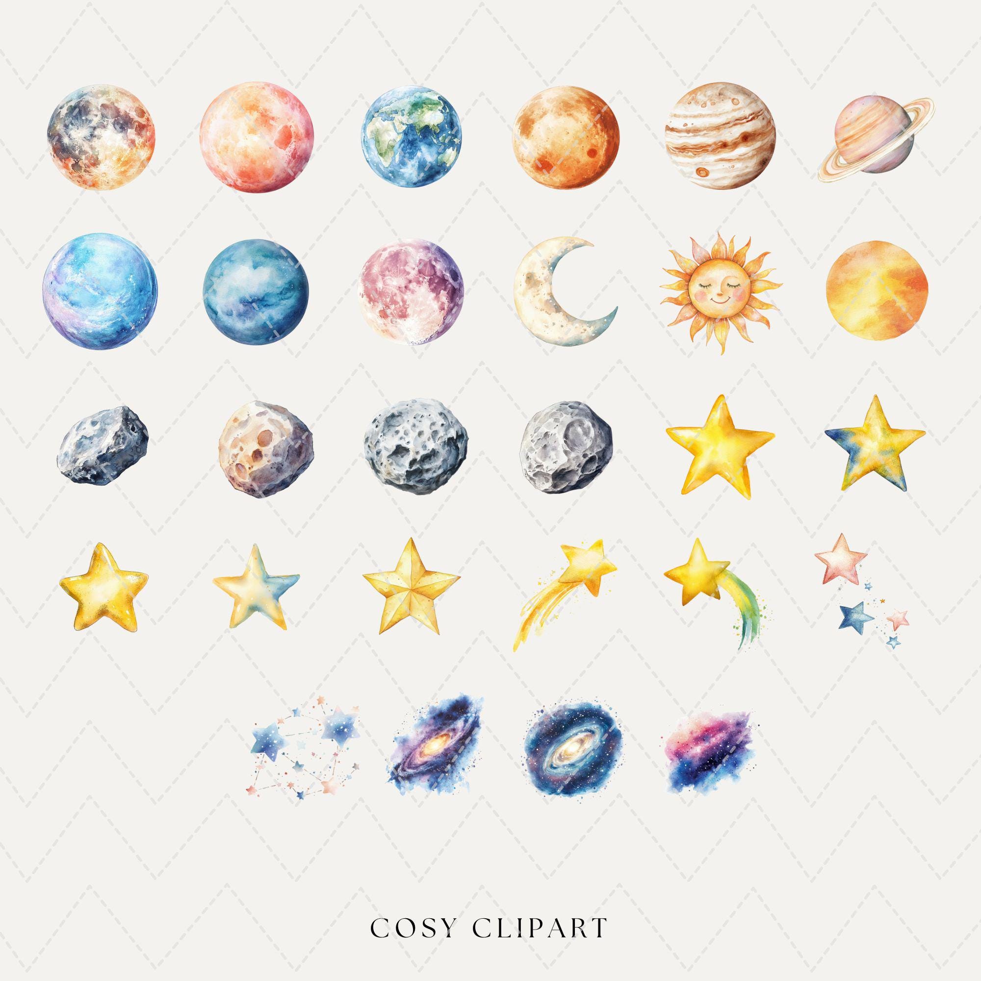 Watercolor Space Clipart, Nursery Clipart, Astronaut & Planets PNG ...