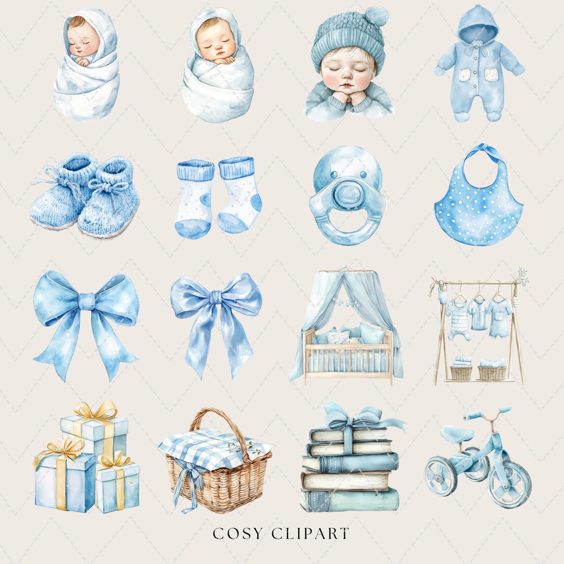 Baby Shower Clipart, Watercolor Newborn Clipart, Nursery Clipart, Baby ...