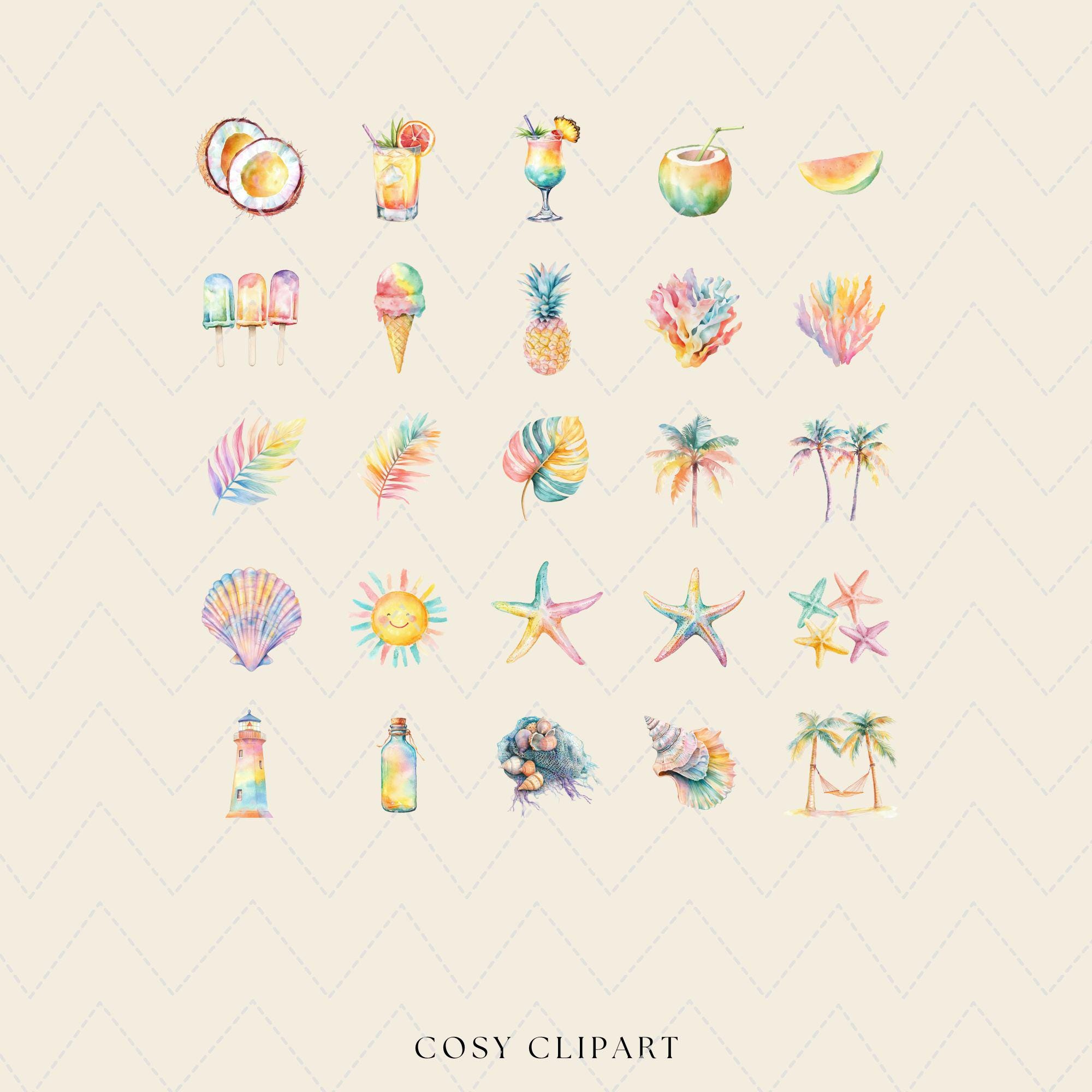 Watercolor Beach Clipart Ocean Clipart Beach Holiday Boho Pool Party ...